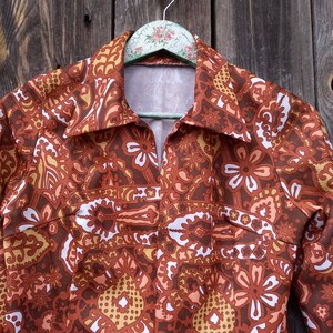 70s Blouse Women Orange Blouses Mod Vintage Shirt Womens 1970s Floral ...