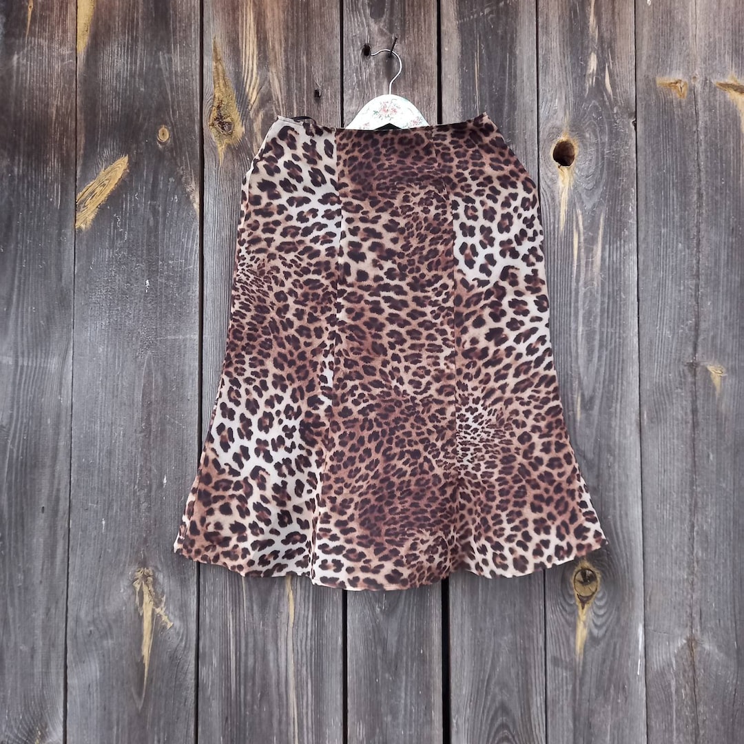 90s Skirt for Women Leopar Vintage Chiffon Skirts 1990 Brown Festival ...