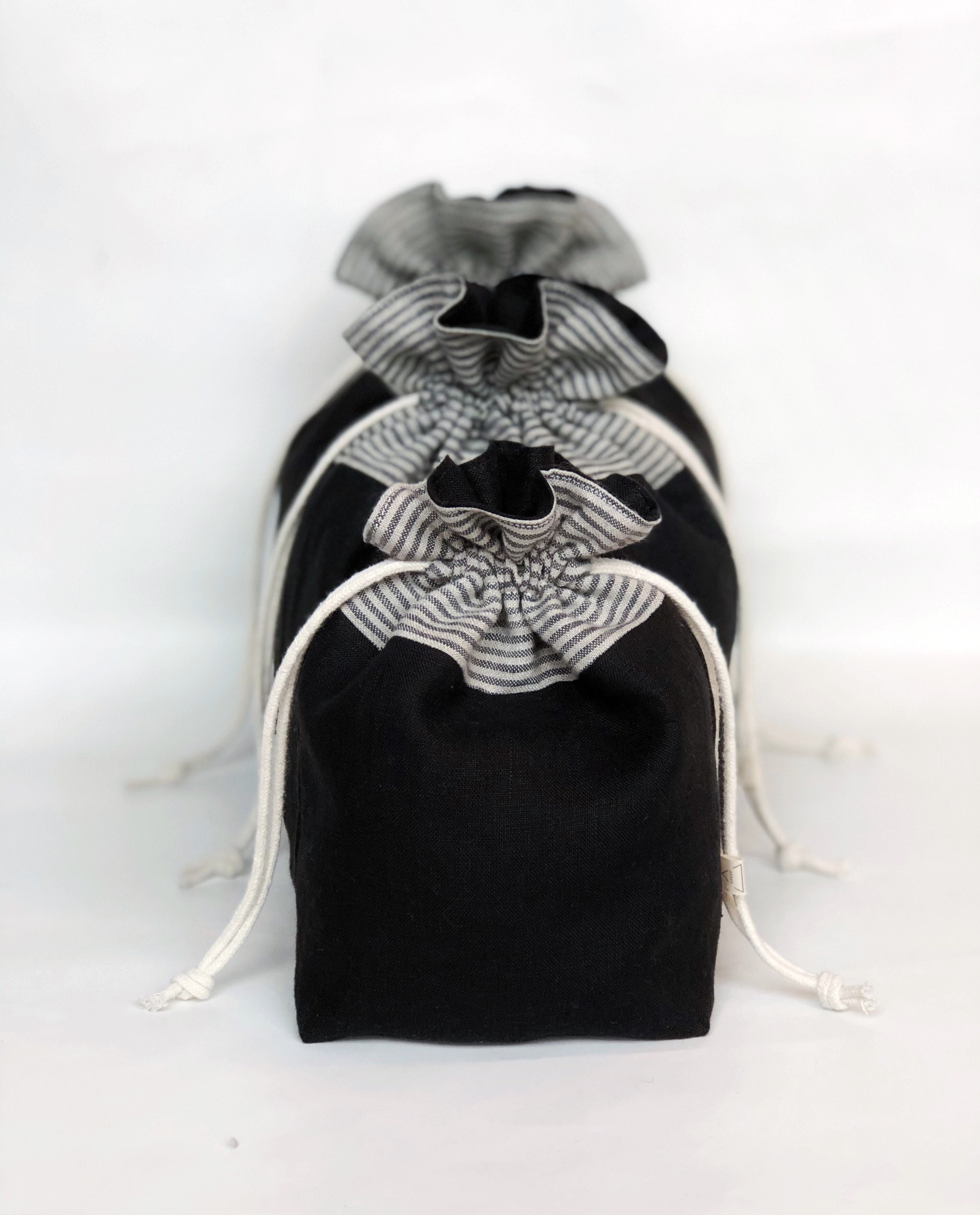 Zero Waste Black Linen Drawstring Bags, Set of Drawstring Bags ...