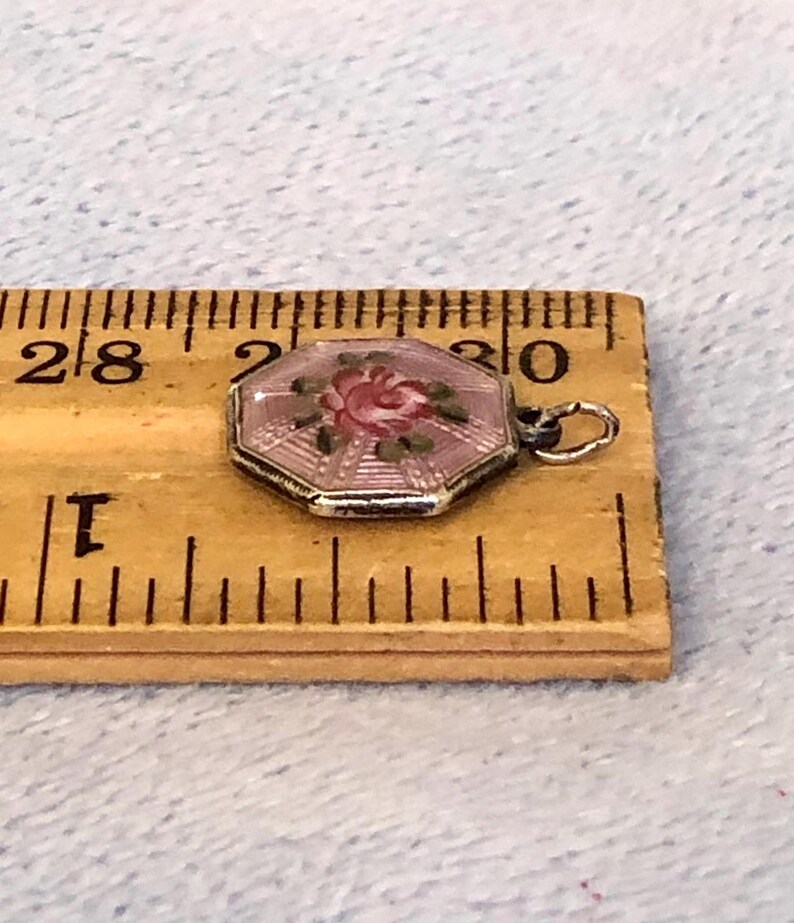Antique Pink Enamel Rose Sterling Octagon Charm Very Small - Etsy