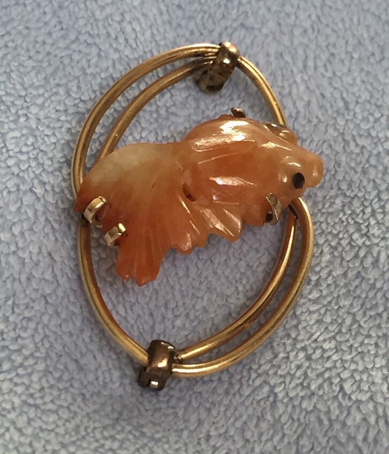 Signed Vintage H.S.B Harry S Bick Jade Fish Brooch Pin 12K Gold Filled ...