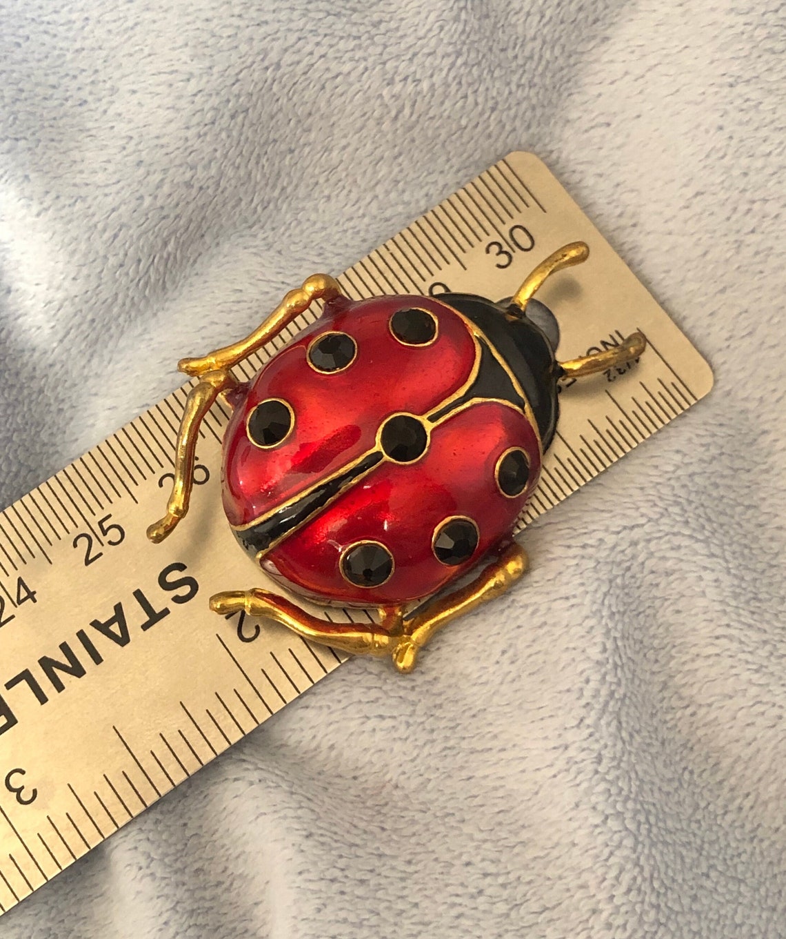 Vintage RMN Signed Ladybug Brooch, Red Enamel With Faceted Black Glass ...