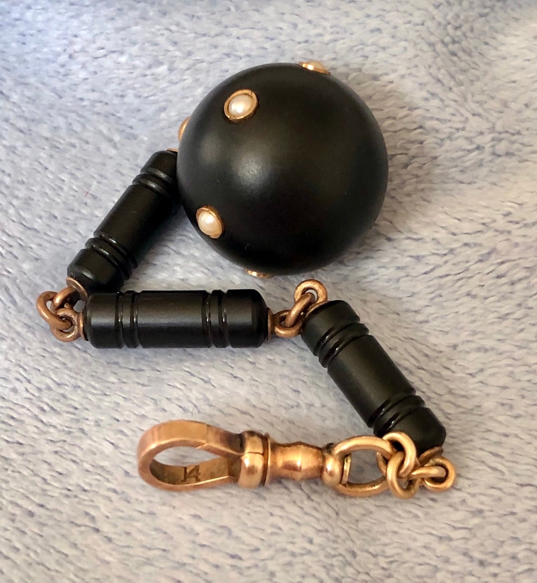 Victorian 14K Solid Rose Gold Carved Black Jet Pocket Watch Fob W/large ...