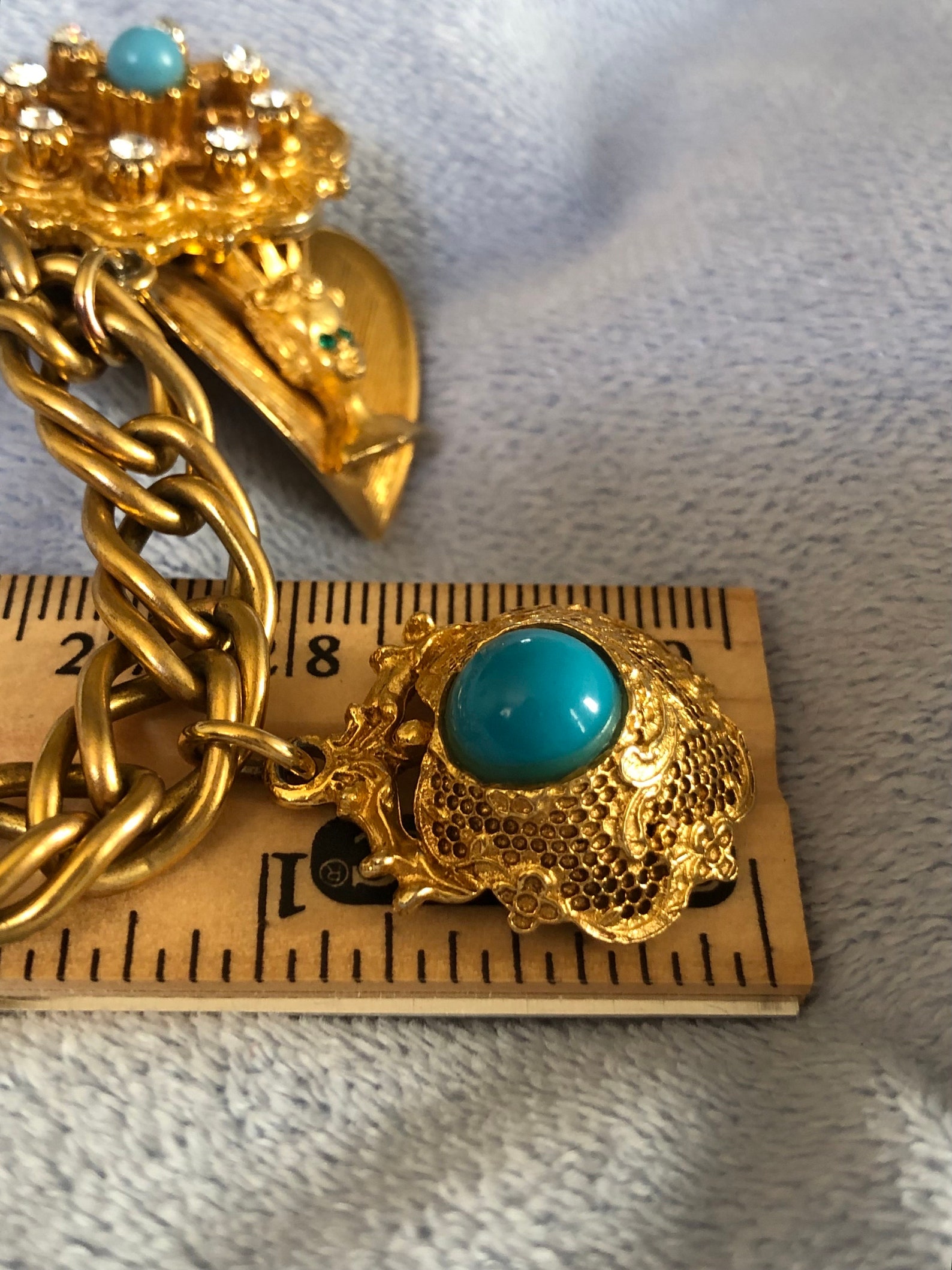 Vintage Germany Charm Bracelet Etruscan Floral and Angel Charms W/faux ...