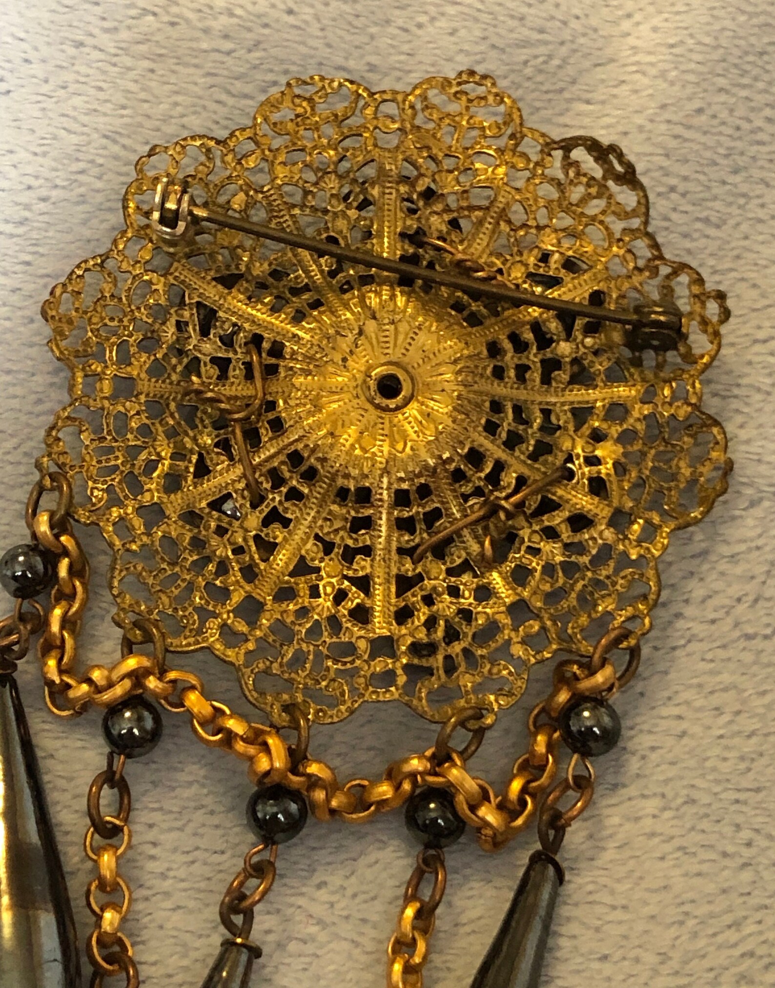 Art Deco Floral Festoon Brooch Pin W/enamel Marcasite Genuine Hematite ...