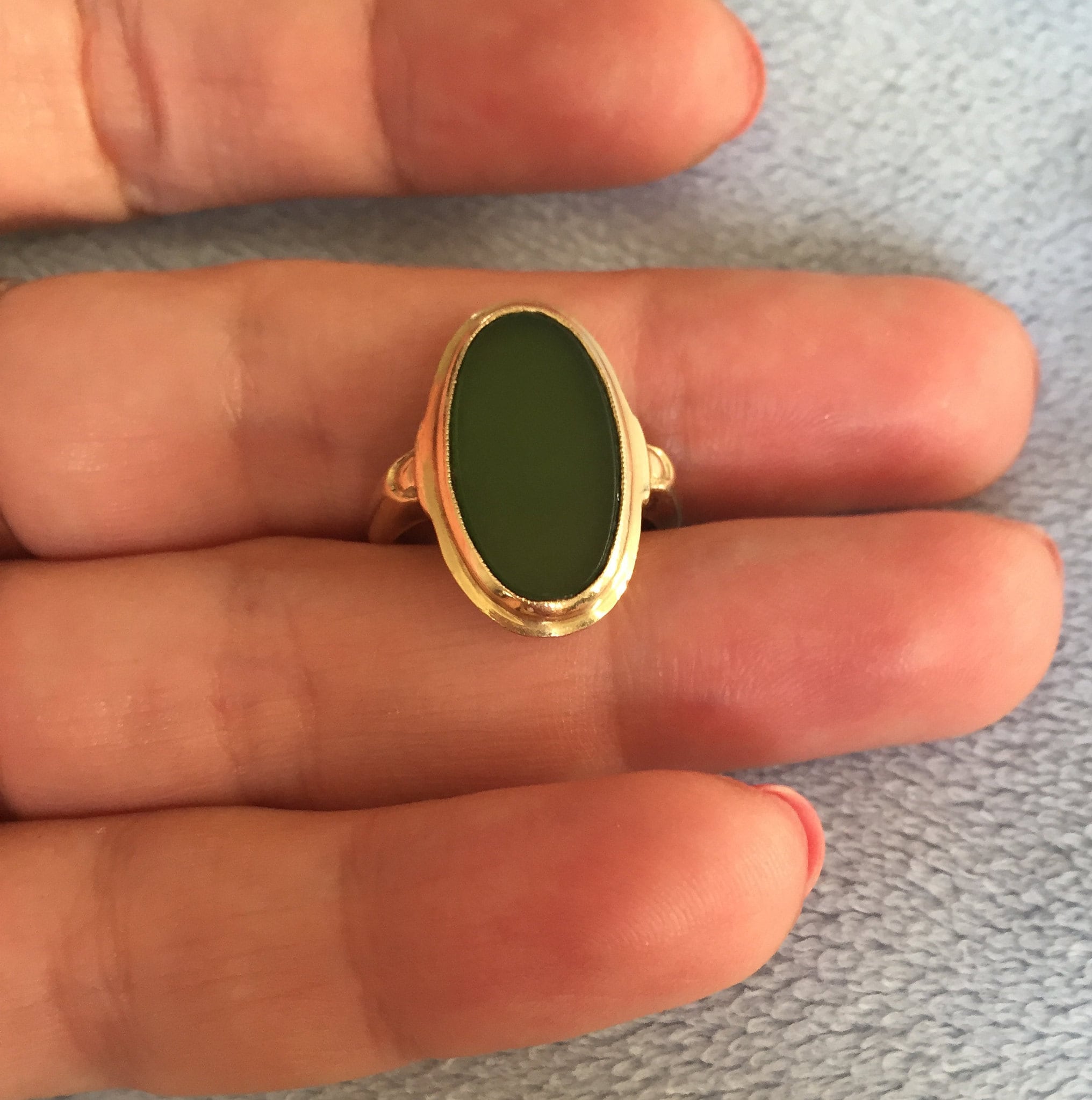 Large Oval Geniune Jade Ring 14K Solid Gold Size 5.5 Flat Ring - Etsy ...