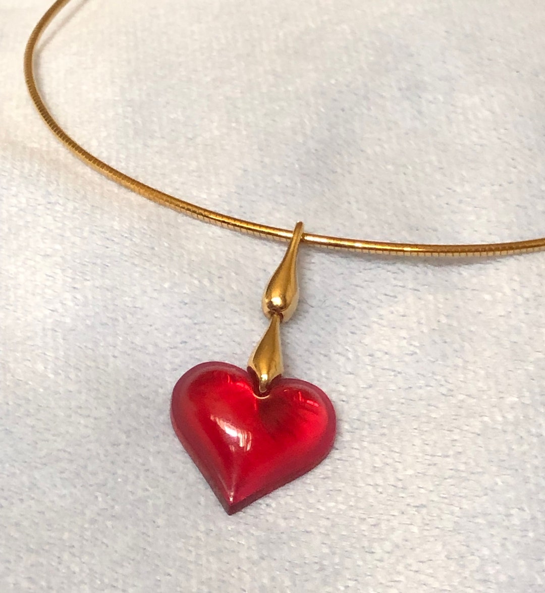 Vintage 1980 Red Crystal Lalique Heart Pendent W/original Box - Etsy