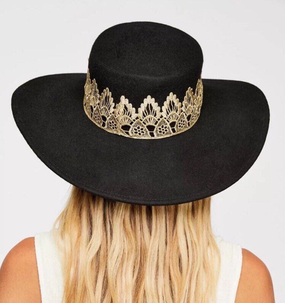 Vintage Black & Gold Lacy Trim Beautiful Cowboy Hat - Etsy