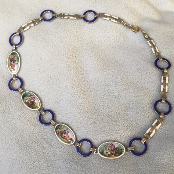Antique Enamel panels Beautiful necklace w/painted co… - Gem
