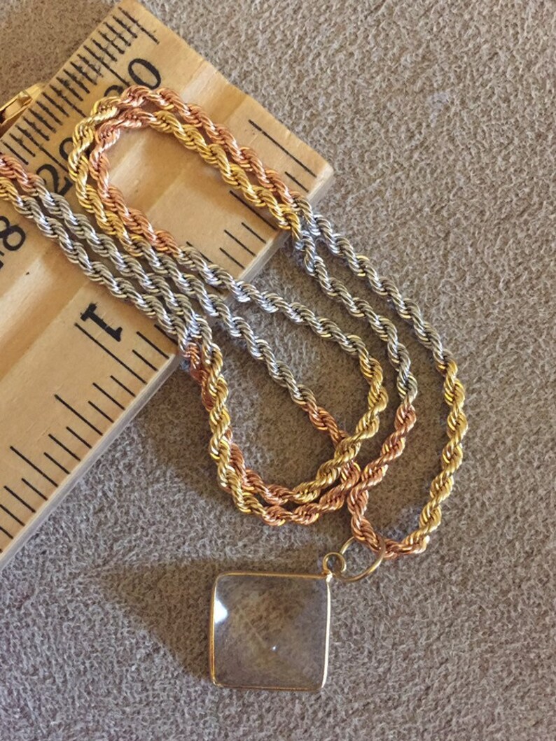 1980s Vintage Multicolor 18K Solid Gold 750 Rope Chain W/pyramid Rock ...
