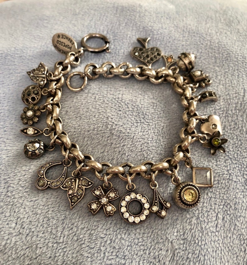 Vintage Catherine Popesco France Charm Bracelet Handset Crystals Super ...