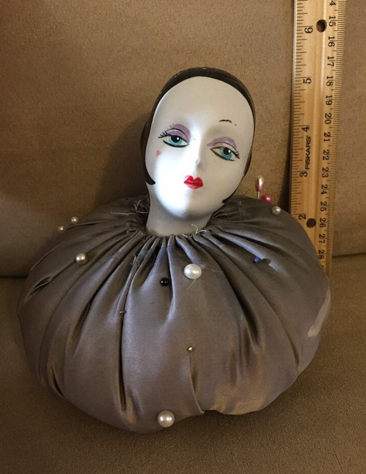 Art Deco Porcelain Pin Cushion: Blue Eyes Vanity Decor - Etsy