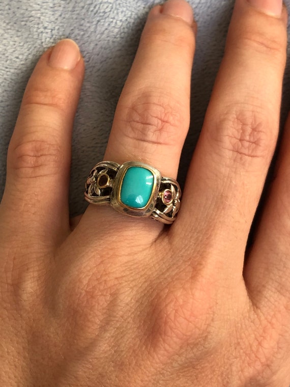 BJC Samuel Benham 925/750 Sterling & 18K Gold Turquoi… - Gem