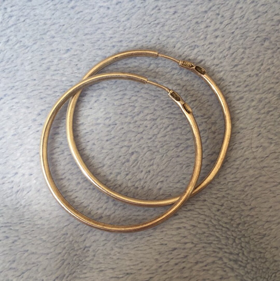 Older Vintage Skinny Endless Hoop Sterling Silver Earrings 1 Inch Hoop ...