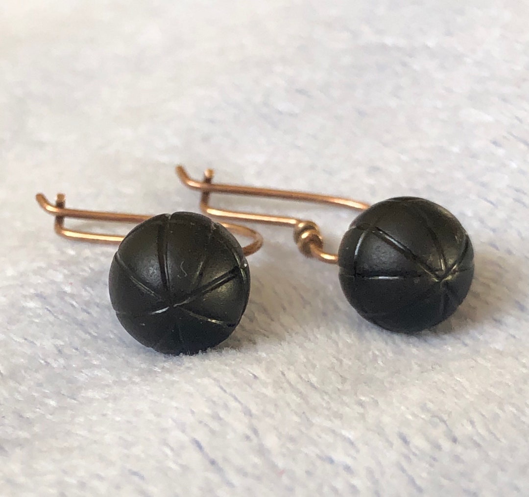 Victorian Carved French Jet Orb Rose Gold Earrings - Etsy