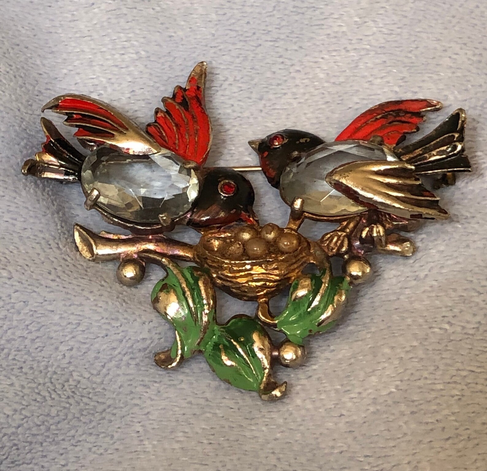 Fred Gray Art Deco Red Birds on Egg Nest Brooch - Etsy