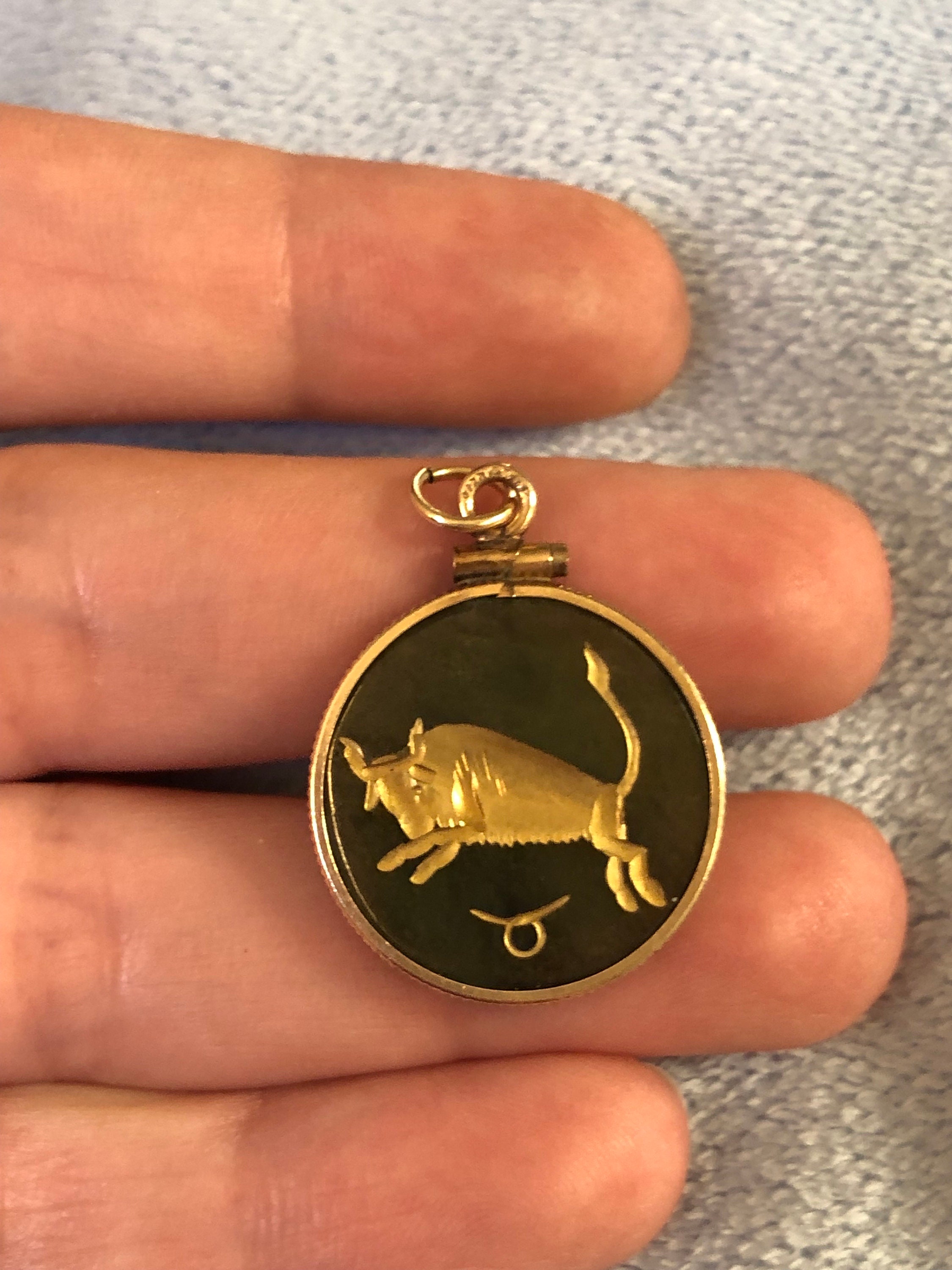 Gold Filled Spinach Jade Taurus Bull Coin Pendant - Etsy