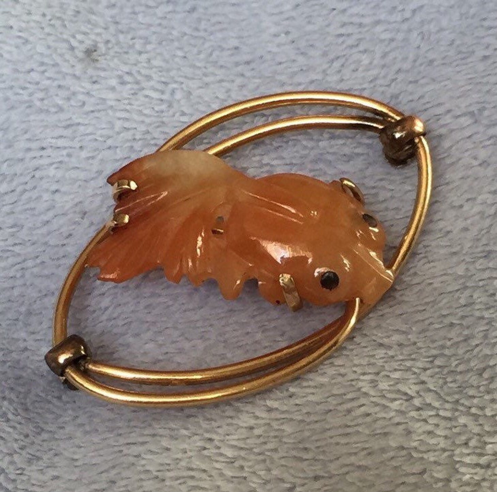 Signed Vintage H.S.B Harry S Bick Jade Fish Brooch Pin 12K Gold Filled ...