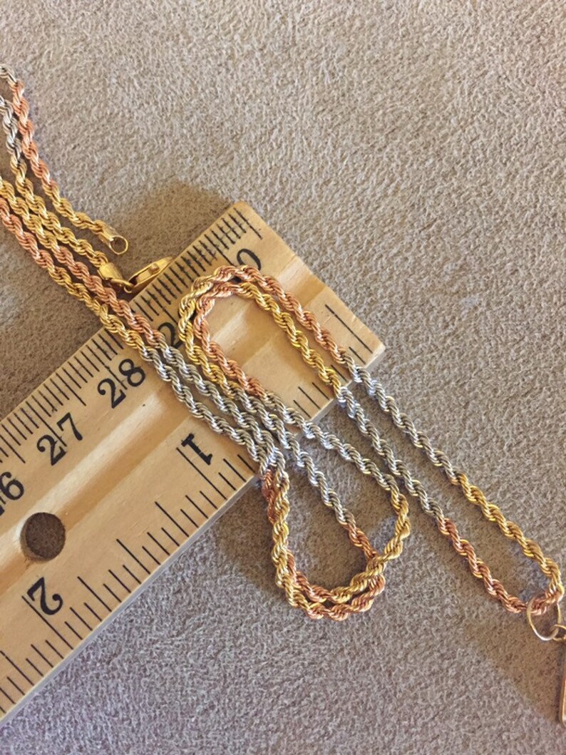 1980s Vintage Multicolor 18K Solid Gold 750 Rope Chain W/pyramid Rock ...