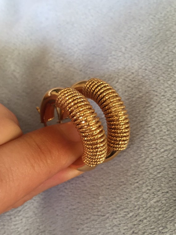 Vintage Equestrian Rope Hoop Earrings gold filled ste… - Gem