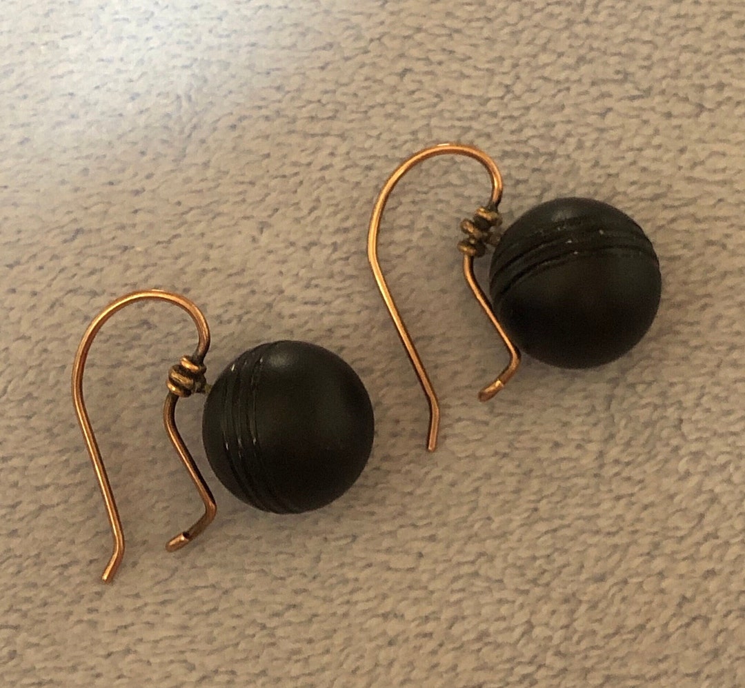 Victorian Carved French Jet Orb Rose Gold Earrings - Etsy