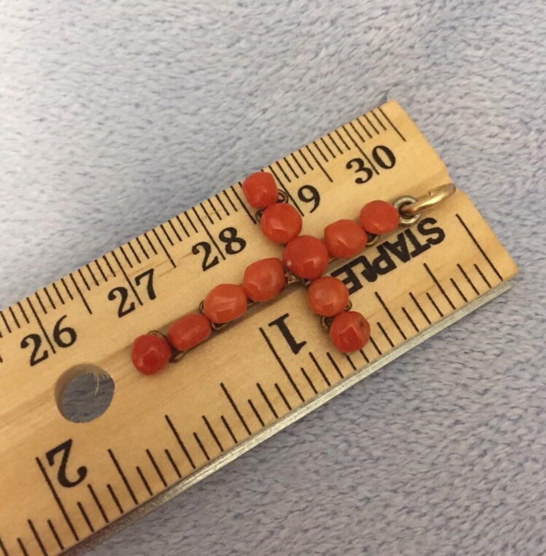 Victorian Salmon Red Coral Cross Pendant - Etsy