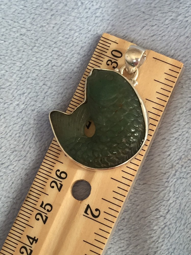 Carved Jade Fish Pendant Sterling Silver - Etsy
