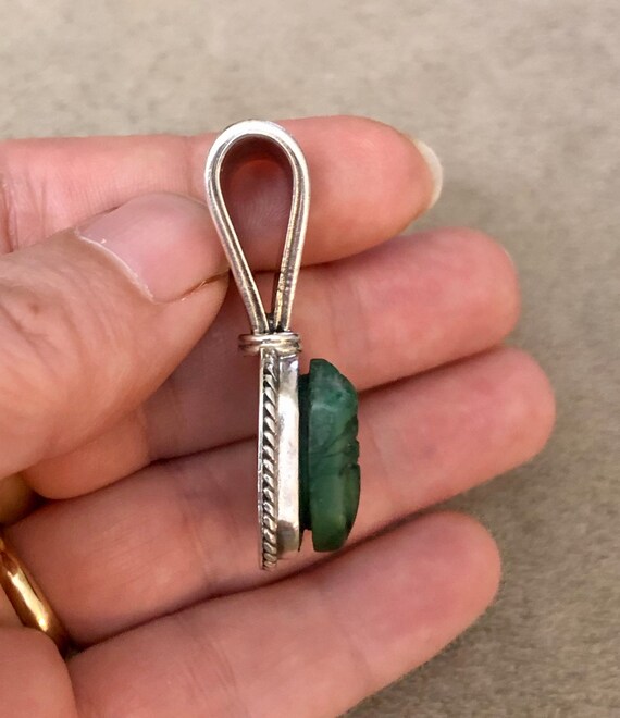 Art Deco Sterling silver Carved Green Verdite Stone E… - Gem