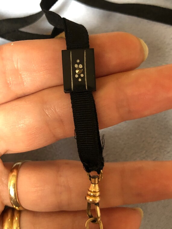 Antique Black Ribbon Gothic Watch Chain Necklace W/Bl… - Gem