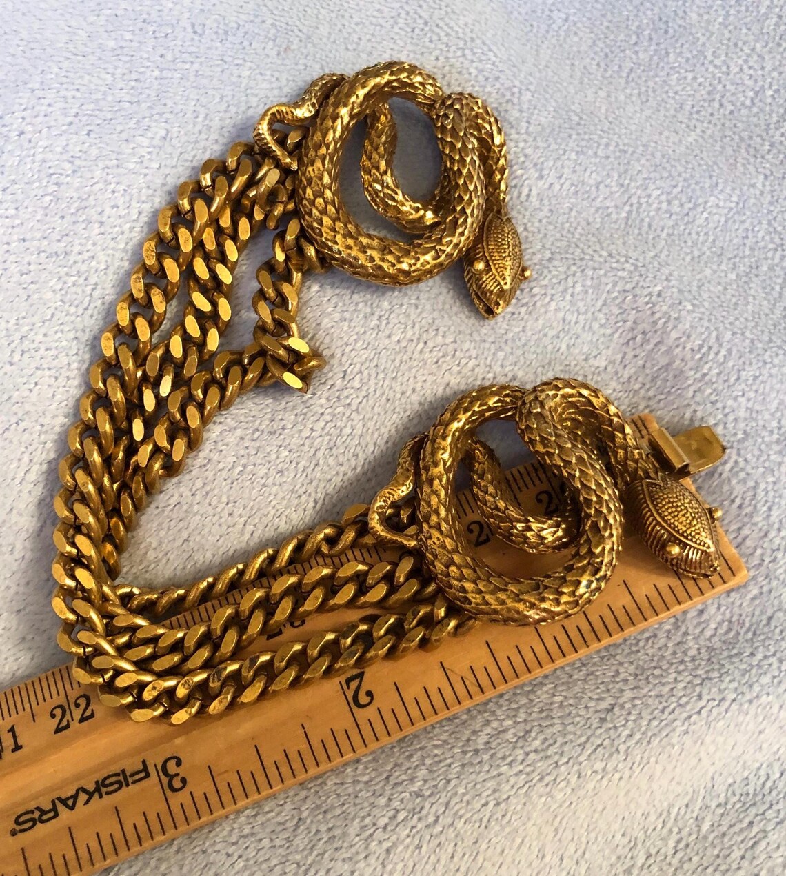 Vintage Art Deco Triple Curb Link Chain Bracelet W/double 3D Snake ...