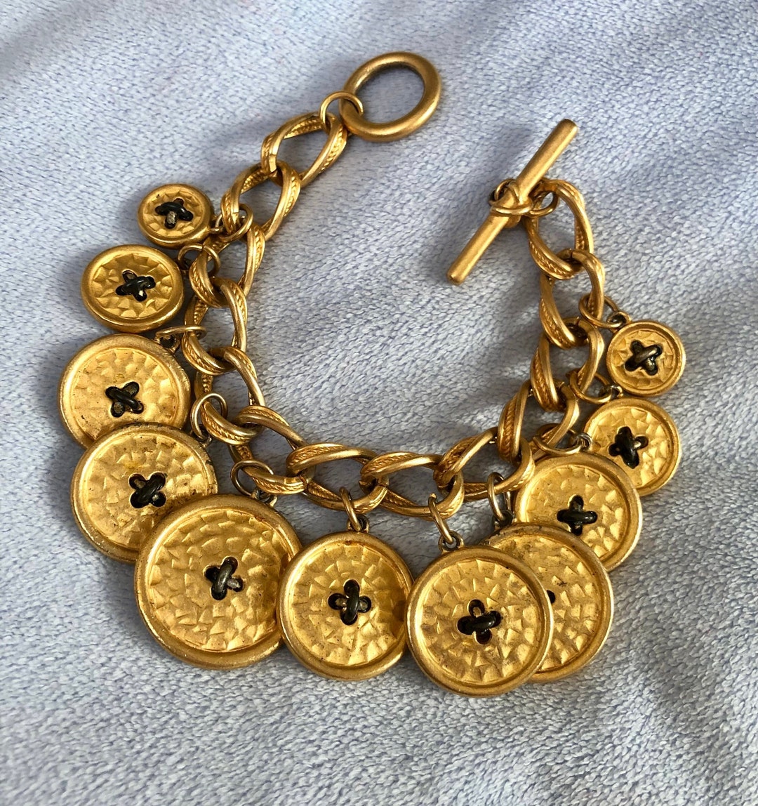 Vintage Matte Goldtone Graduated Button Charm Bracelet Toggle Clasp 7.5 ...