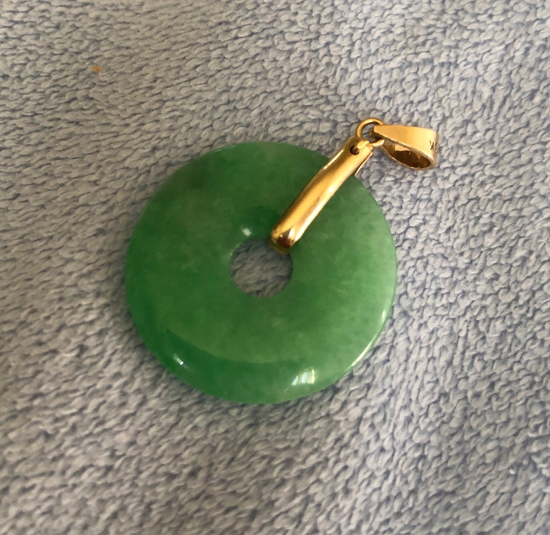 Fabulous 18K Solid Gold Apple Green Jade Disk Donut Pendant - Etsy