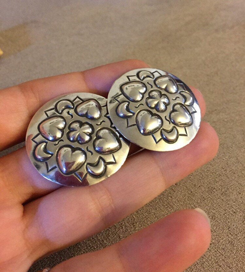 Older Vintage Sterling Silver Moon and Heart Concho Round Clip on Boho ...