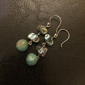 Vintage 1970’s Abalone Shell Turquoise Dangle Sterling Silver Boho ...