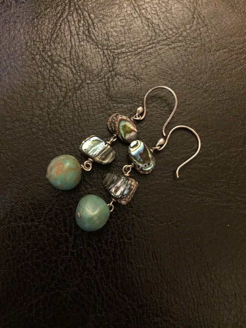 Vintage 1970s Abalone Shell Turquoise Dangle Sterling Silver - Etsy