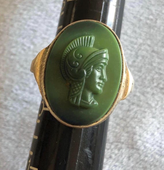 Art Deco Green Flamboyant Ombre Glass Cameo Soldier S… - Gem