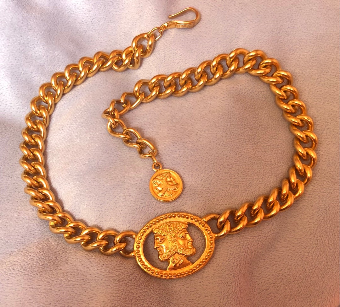 Vintage Fendi Double Faced Janus Signed FENDI Logo FF Necklace W/hook ...