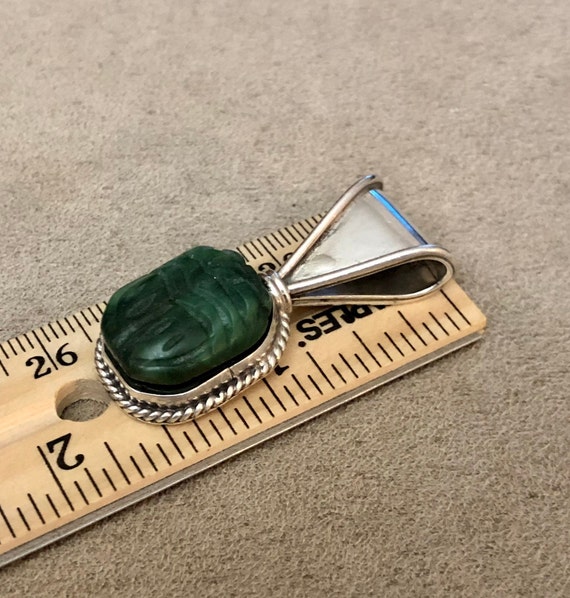 Art Deco Sterling silver Carved Green Verdite Stone E… - Gem