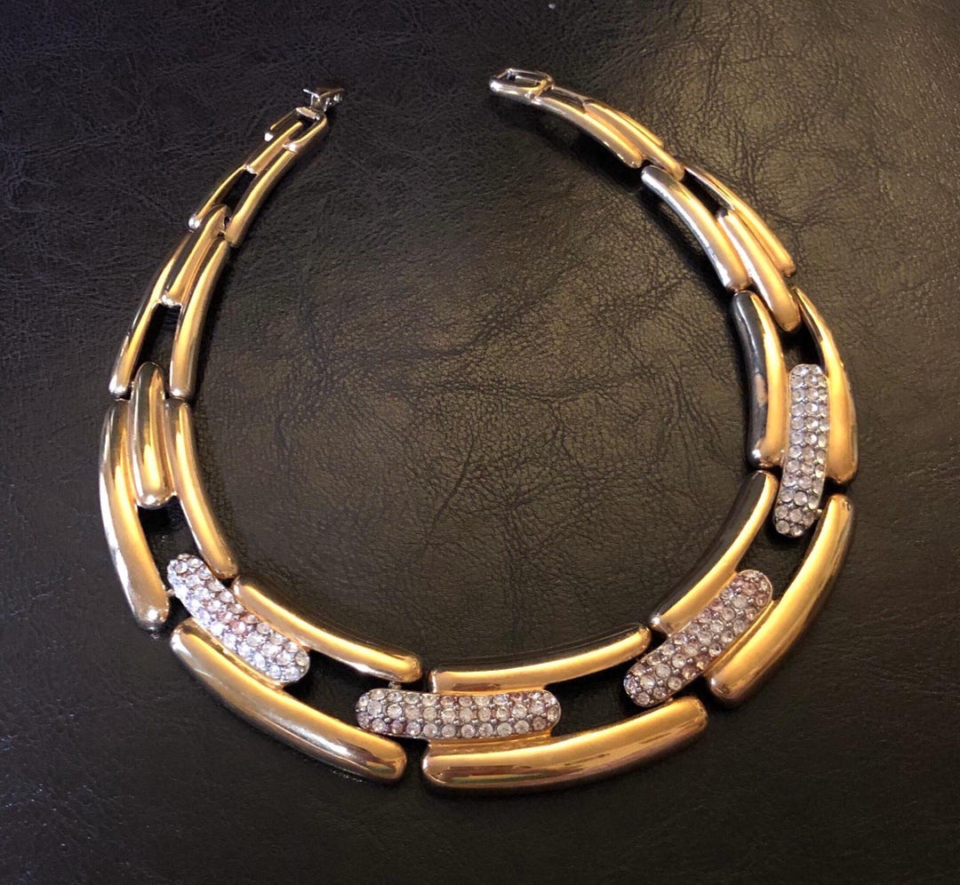 Vintage Dazzling Pave Set Crystals Chain Collar Necklace by Park Lane ...