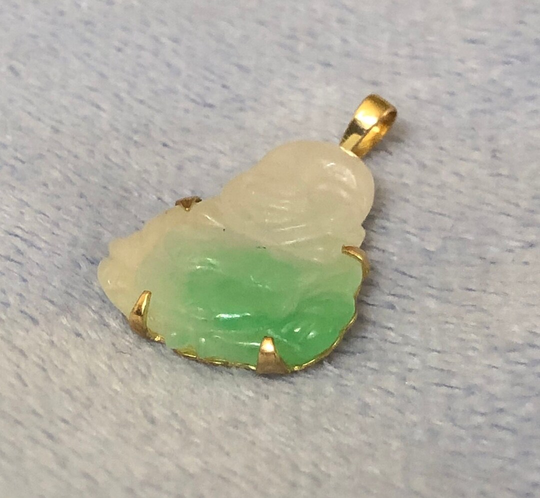 14K Gold Jade Small Buddha Pendant Apple Green Jade - Etsy