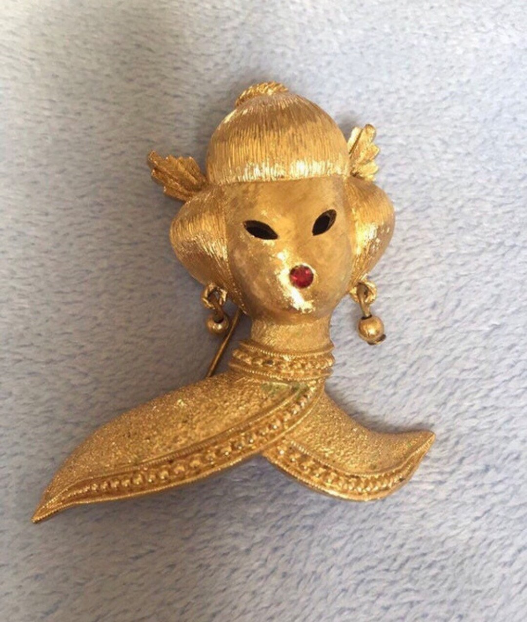 Rare Monet 3D Japanese Lady Geisha Red Rhinestone Gold Tone Brooch Pin ...