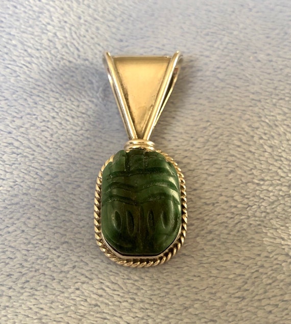 Art Deco Sterling silver Carved Green Verdite Stone E… - Gem