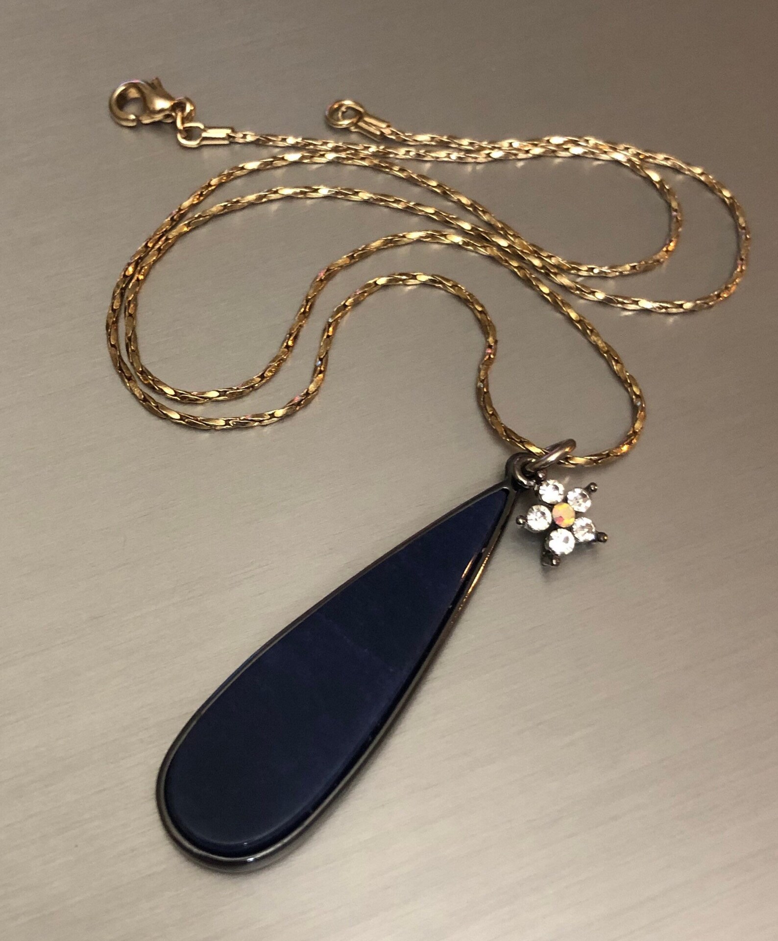 Vintage Lapis Drop Pendent Gold Plated Chain Necklace 18” W/tiny ...