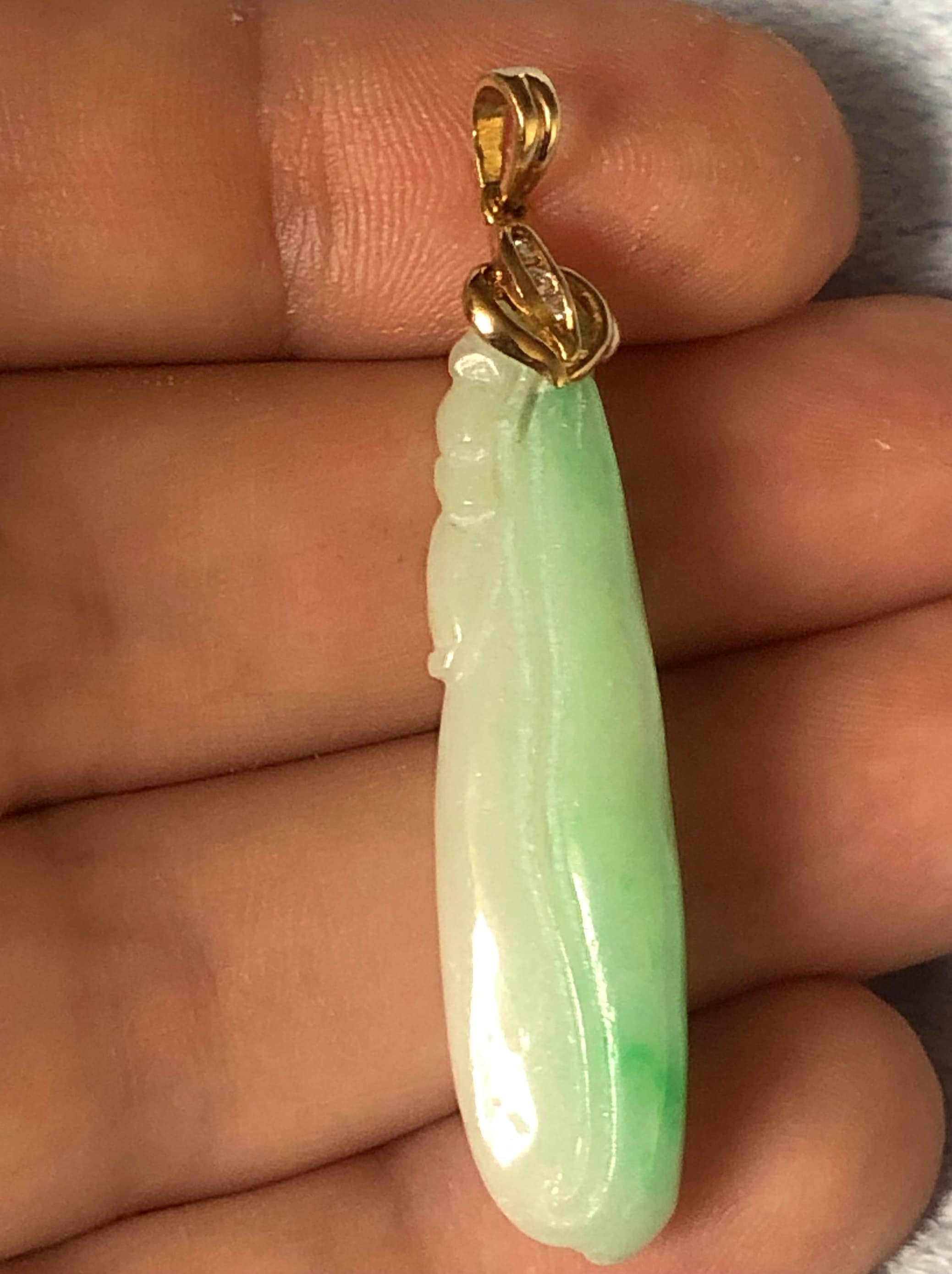 Apple Green Jade 18K 750 Pendent W/channel Set Diamonds - Etsy