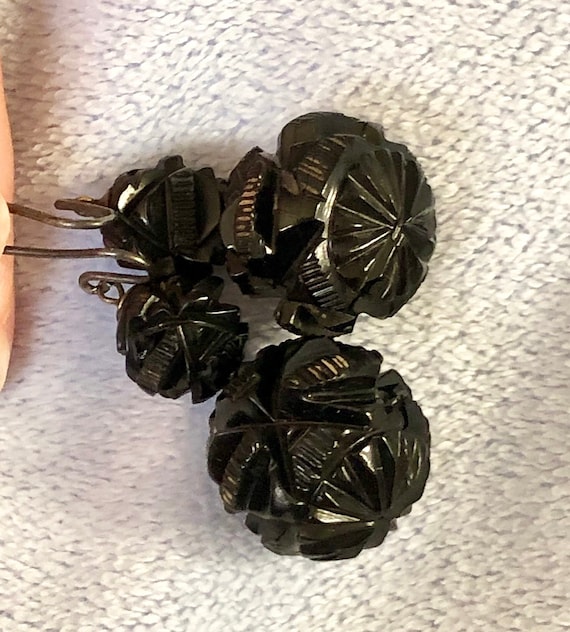 Antique Victorian Carved Whitby Jet orb Gothic earrin… - Gem