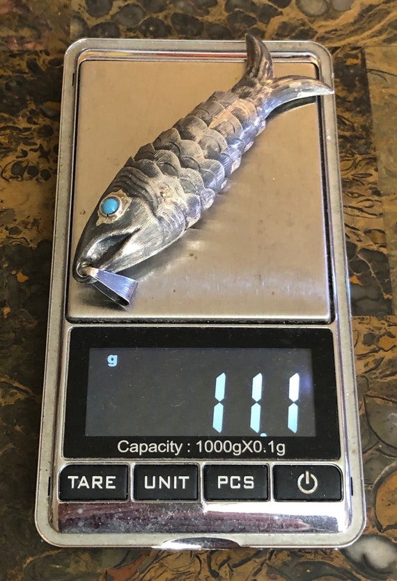 Antique Silver Articulated accordion Fish Amulet Larg… - Gem