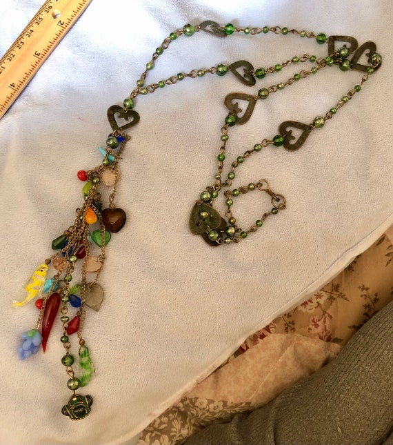 Upcycled Glass Charm necklace loaded with old Glass C… - Gem