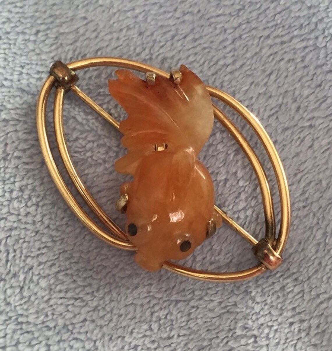 Signed Vintage H.S.B Harry S Bick Jade Fish Brooch Pin 12K Gold Filled ...