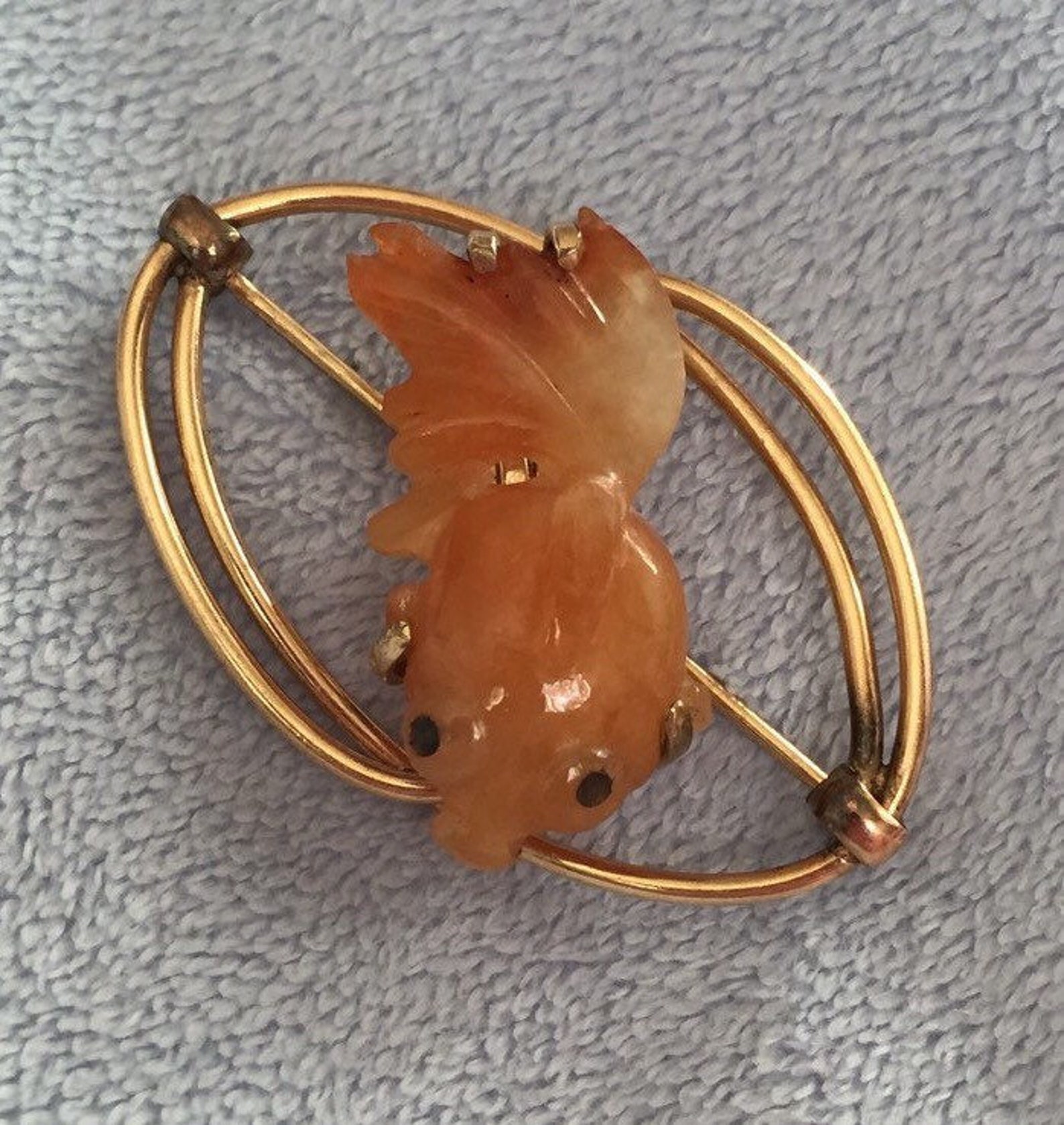 Signed Vintage H.S.B Harry S Bick Jade Fish Brooch Pin 12K Gold Filled ...