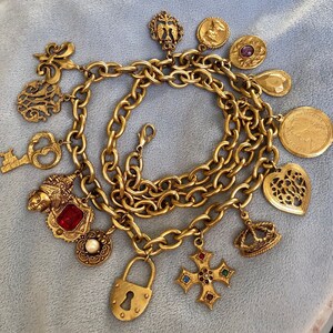 1980 French Etruscan Couture Matte Gold Toned Charm Necklace 30” - Etsy